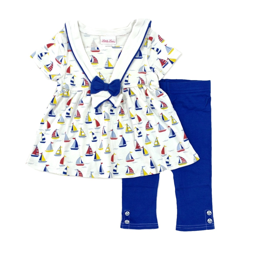 Little Lass kids girl sailboat white shirt and blue legging - size 2T ...