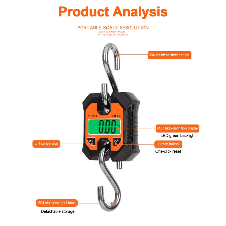 Electronic Hanging Scales 100kg 50g Digital Stainless Steel Hook ...