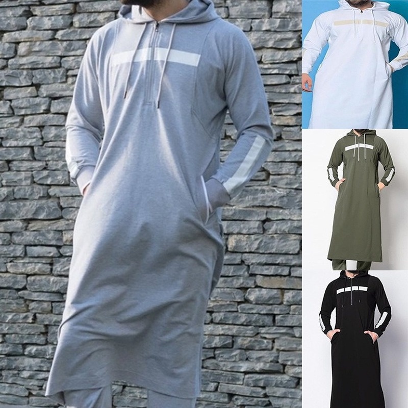 Men Thobe Robe Muslim Fashion Hooded Sweater Robe Middle East Dubai ...