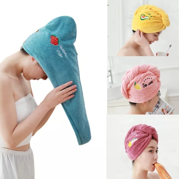 Magic Microfiber Shower Cap Embroidery Towel Bath Hats Dry Hair Cap ...