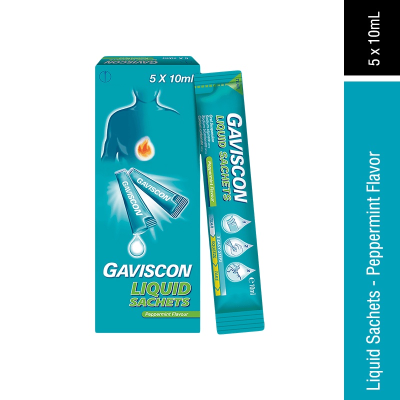 Gaviscon Liquid Sachets 5 X 10ml Peppermint for Heartburn & Indigestion ...