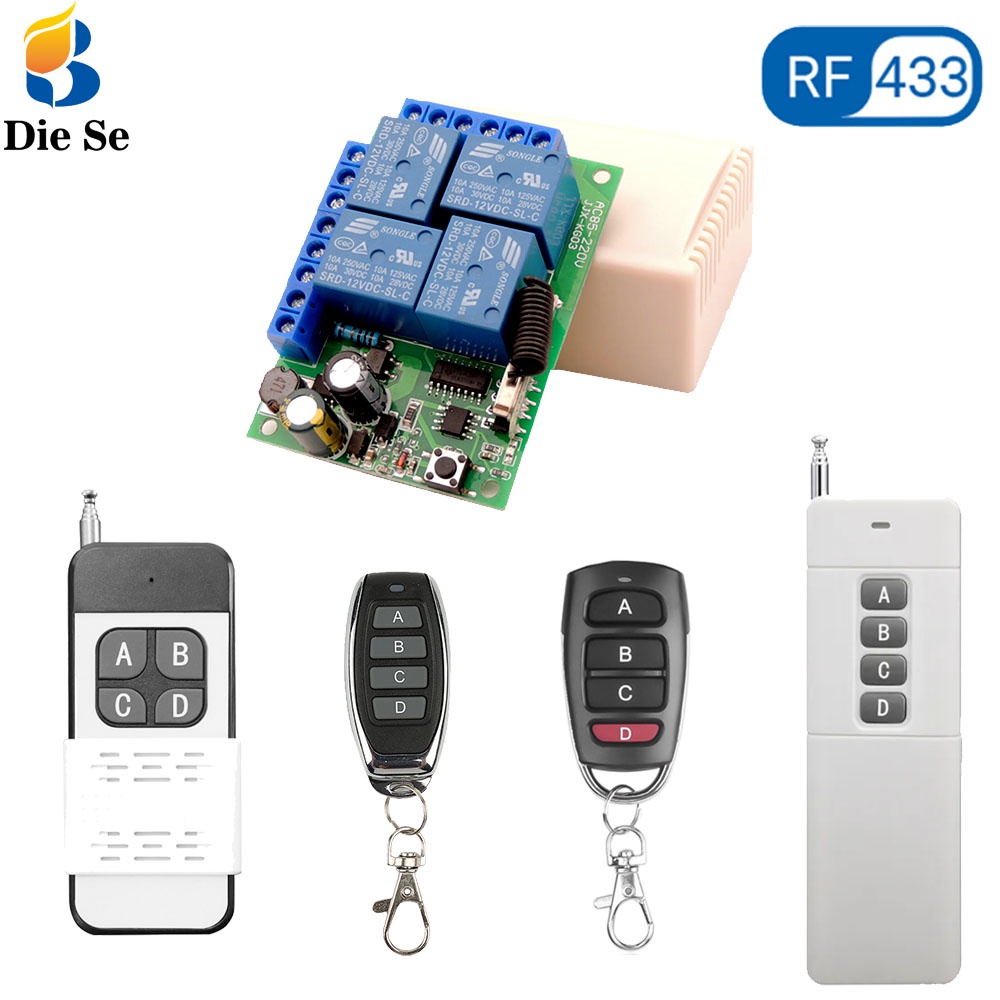 Diese 433MHz AC 220V 240V 4CH Remote Control Switch 10A Receiver Module ...
