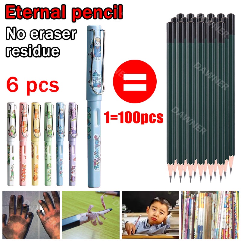 6 Pcs/Set Eternal Pencil Unlimited Writing No Ink Magic Pencils for ...