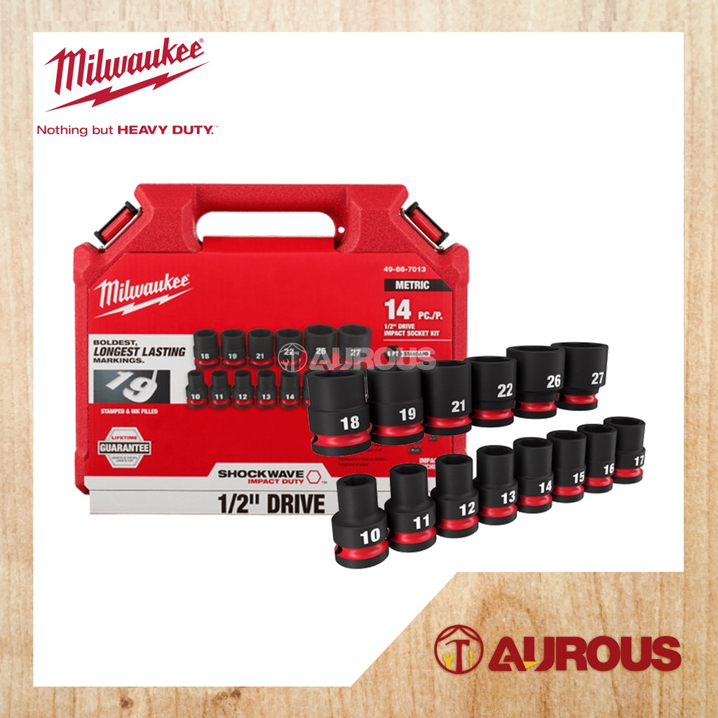 MILWAUKEE AUTOMOTIVE 6PT HEX 1/2'' DRIVE IMPACT SOCKET WRENCH KIT 14PCS ...