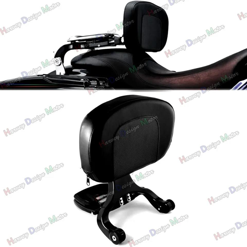 Black Multi Purpose Adjustable Driver & Passenger Backrest For Harley ...