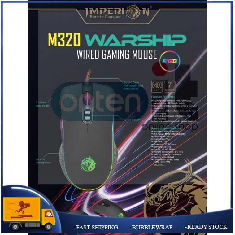IMPERION M320 WARSHIP 7 BUTTONS 6400DPI RGB BACKLIT COLOR USB WIRED ...