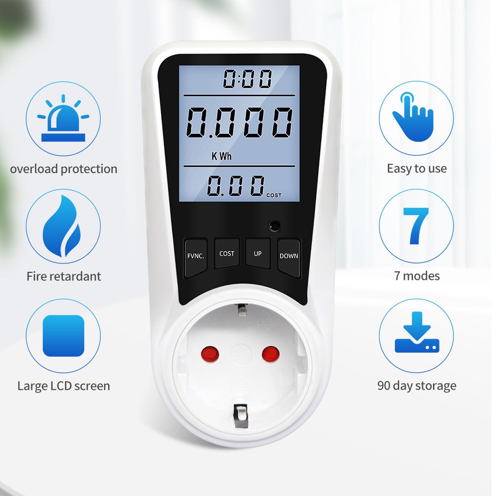 220V Digital Wattmeter AC Power Meter Plug-in Socket Kilowatt Wattage ...