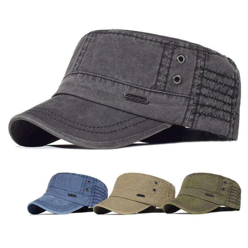 Washed Cotton Cap Men's Cadet Cap Unique Design Retro Flat Top Hat ...