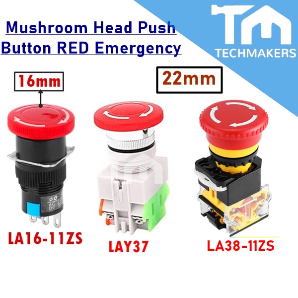 LAY37 LAY7 LA38-11ZS 22mm / LA16-11ZS 16mm Mushroom Head Push Button ...