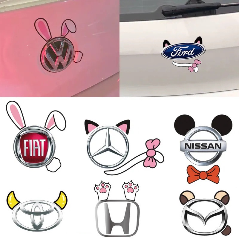 Car cartoon personality rabbit ears car stickers Funny creative car ...