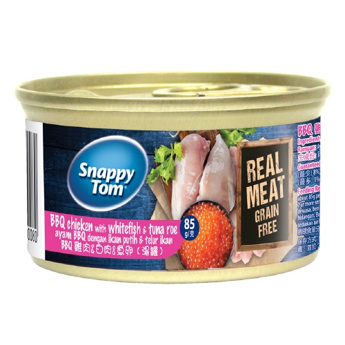 SNAPPY TOM PREMIUM BBQ CHICKEN WHITEFISH & TUNA ROE 85G X 24TIN ...