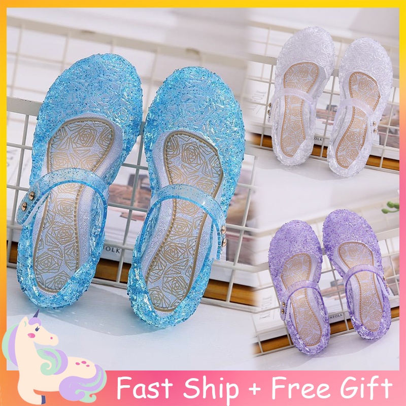3 Colors Kids Girls Crystal Jelly Sandals Cinderella Elsa Anna Sofia ...