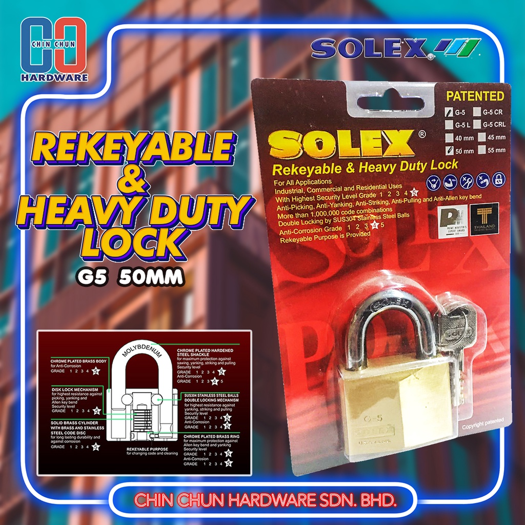 SOLEX G-5 50MM HEAVY DUTY ANTI CUT PADLOCK KEY ALIKE SYSTEM MASTER KEY ...