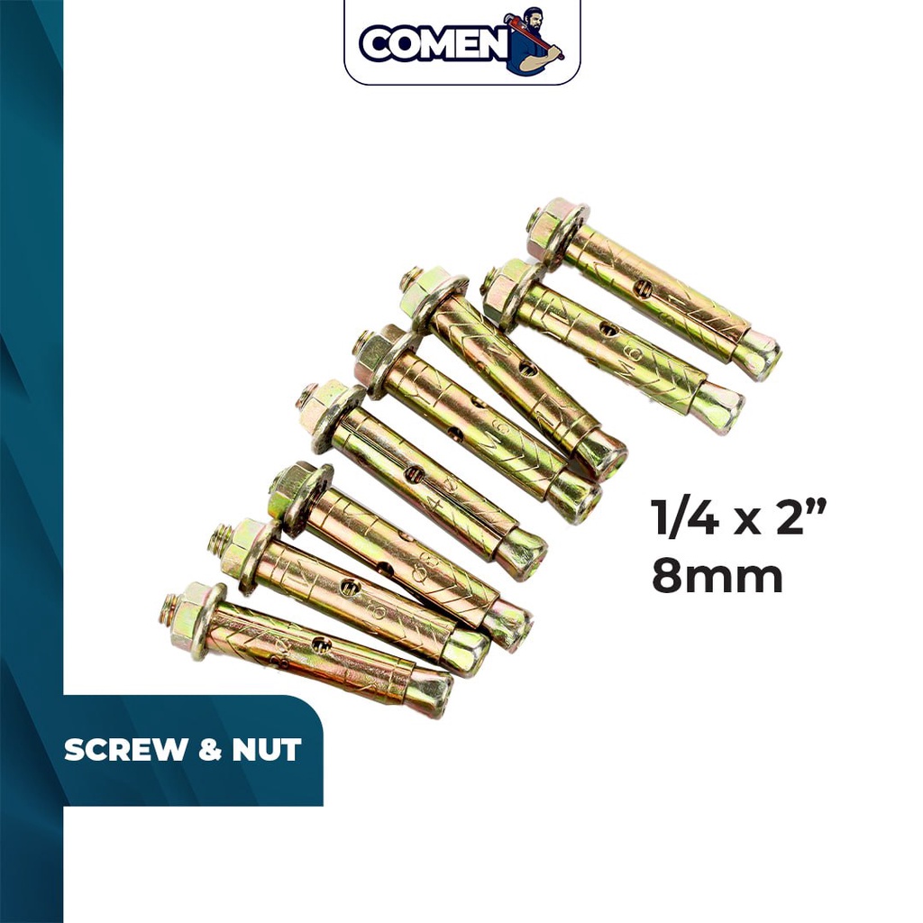COMEN Sleeve Anchors 1/4 X 2 Inch 8MM (8 PCS) Metal Screw Wall Plug ...
