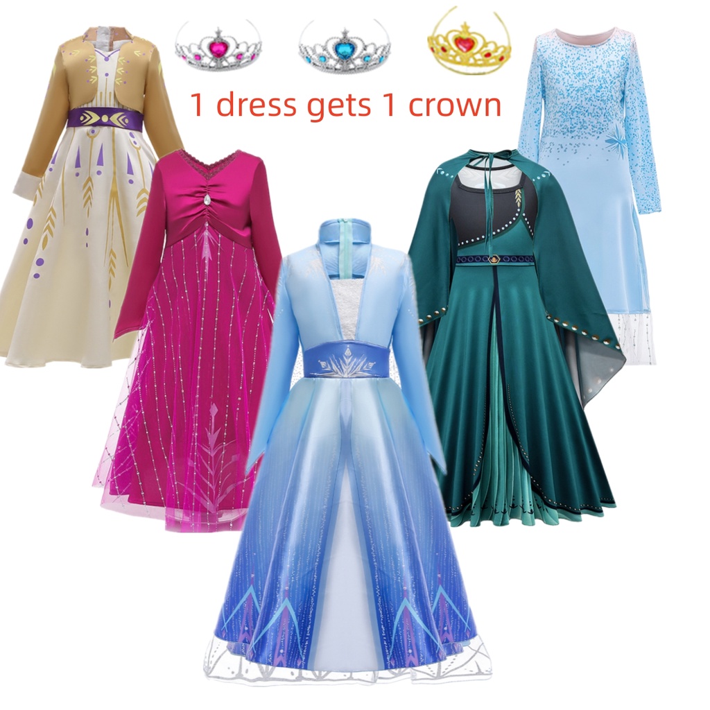 Girls Dress Cartoon Cosplay Frozen 2 Princess Dresses Elsa Dresses Anna ...