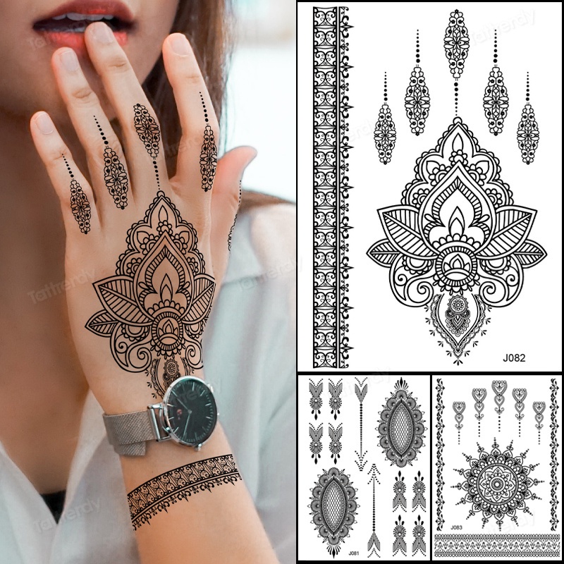 Temporary Hand Tattoo Body Art Sticker Black Arabic Indian Wedding ...
