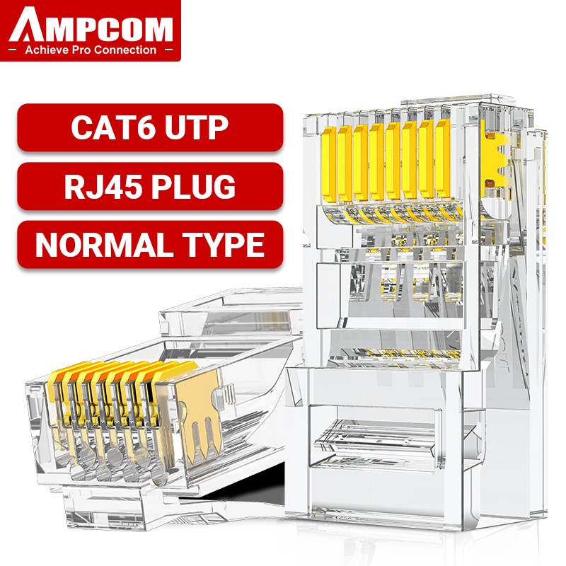 AMPCOM CAT6 RJ45 Connectors, RJ45 Modular Plug Connector UTP 50μ Gold ...