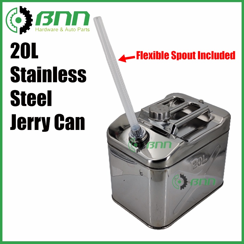20L Stainless Steel Oil Jerry Can with Flexible Spout Petrol Diesel ...