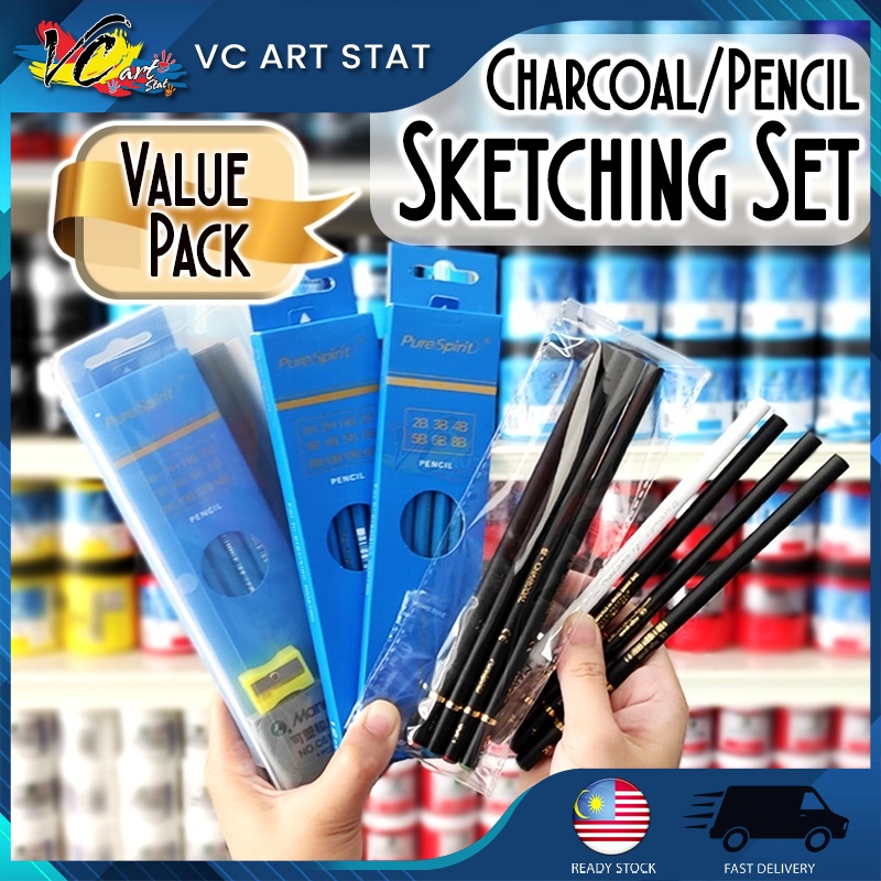 VC Art QY-1153 Charcoal Pencils Soft/ Neutral / Hard / Pure Spirit ...
