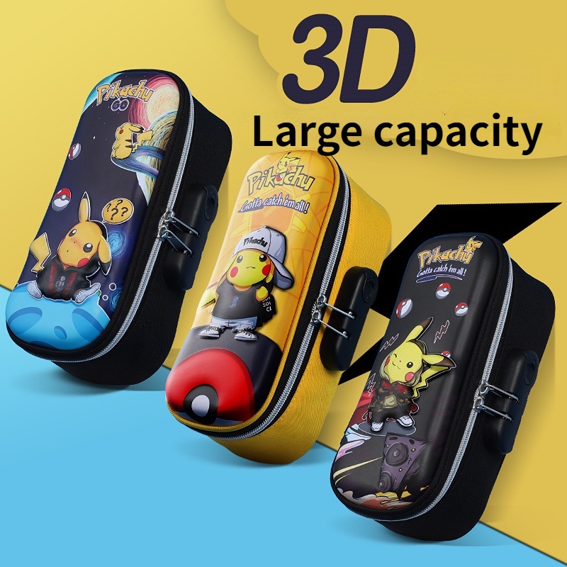 Password Lock Stationery Box Pokemon Pupils Pencil Case Large Capacity ...