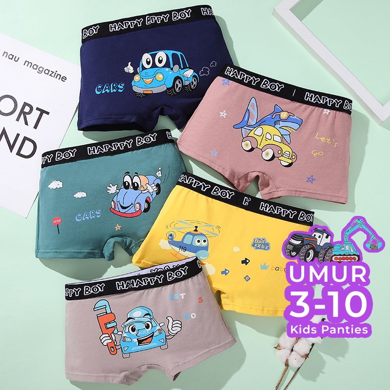 5 in 1 Boxer Budak Lelaki Seluar Dalam Cars Kids Underwear Boy Vehicle ...