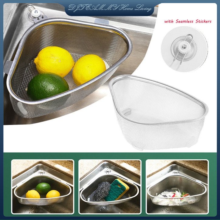 【In Stock】Triangle Stainless Steel Mesh Colander Sink Drain Basket Sink ...