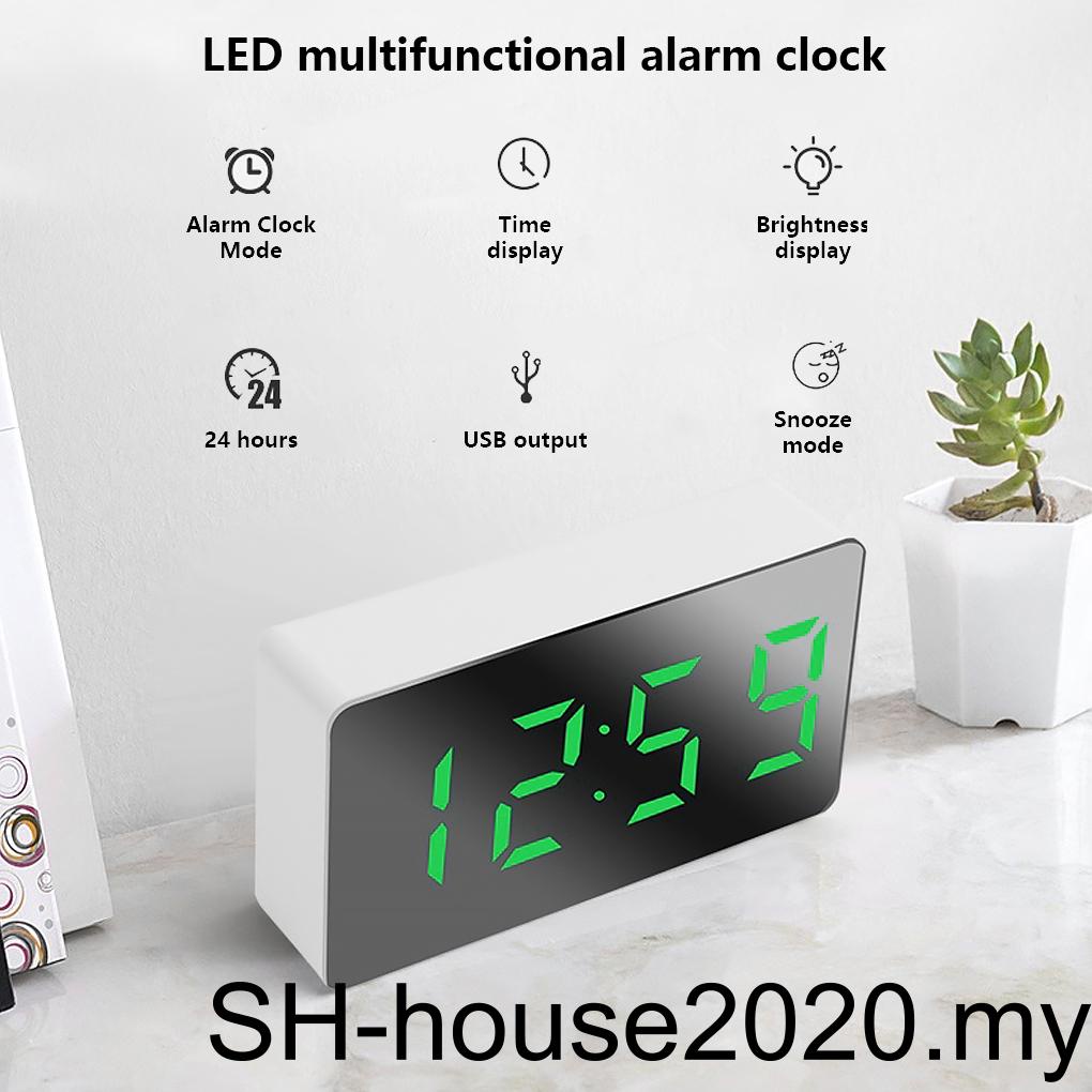 1/2/3/5 LED Mirror Desk Digital Clock USB Rechargeable Tabletop Time ...