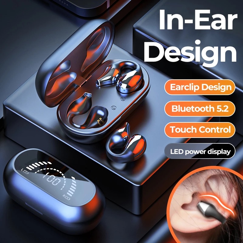 Bluetooth 5.3 Bone Conduction Earphones TWS Wireless Headphones Earclip ...