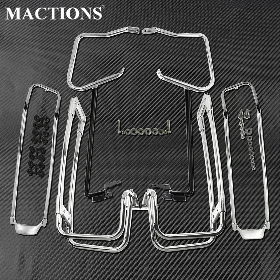 Motorcycle Saddlebag Bracket Guard Set w/ Support Bar+Rear Saddlebag ...