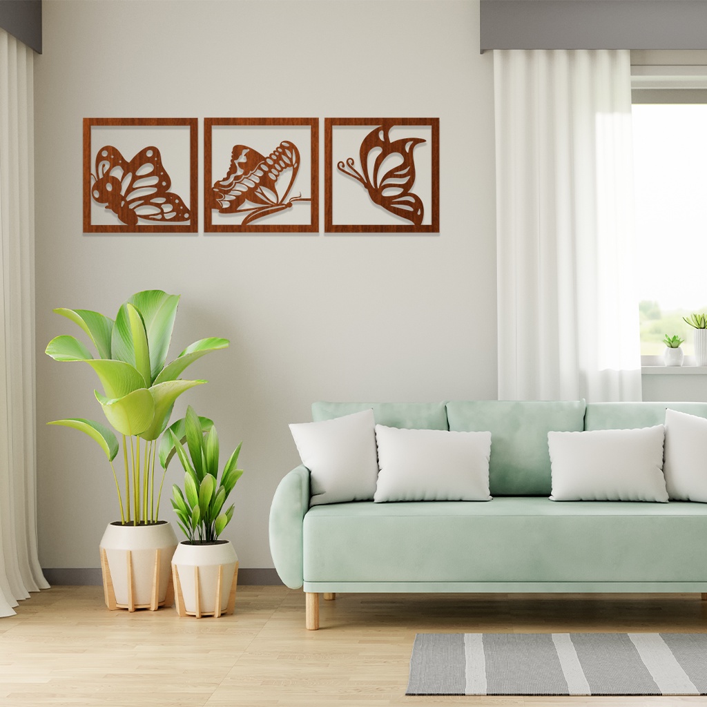 KAYU HIASAN DINDING Butterfly Wooden Wall Decoration for Minimalist ...