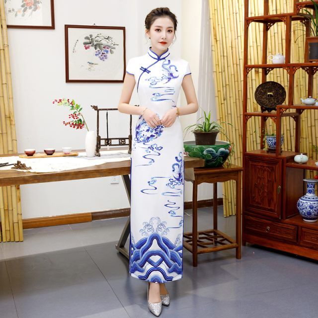 2c-v-24k.Dragon Tengfeng Dance Blue White Porcelain Cheongsam Long ...