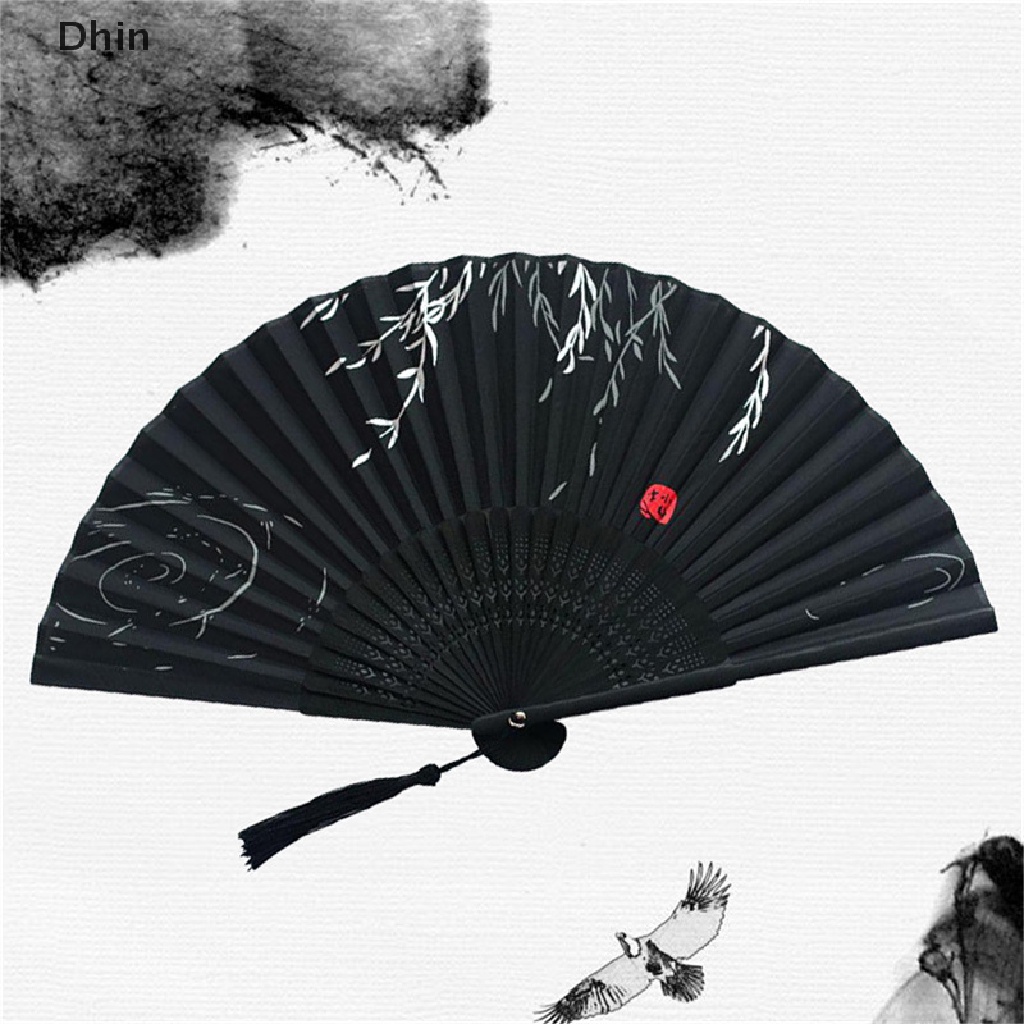 [Dhin] Chinese Silk Folding Fan Shank Classical Dance Fan Home ...