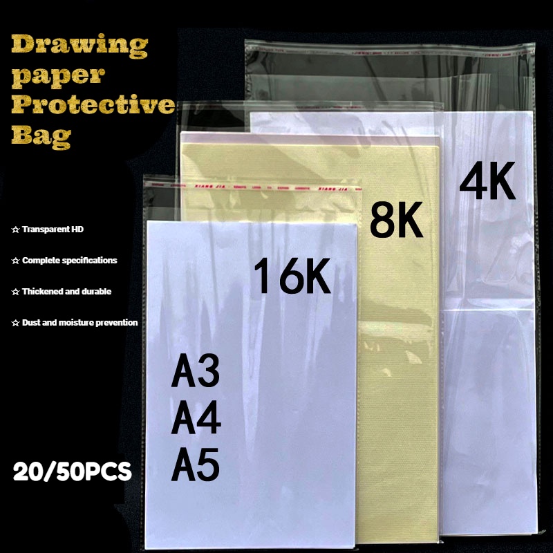 8K Painting Paper Protective Bag OPP Transparent Self-adhesive Bag 16K ...