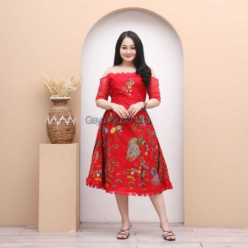 MERAH Carissa party dress - red party dress - wedding batik dress ...
