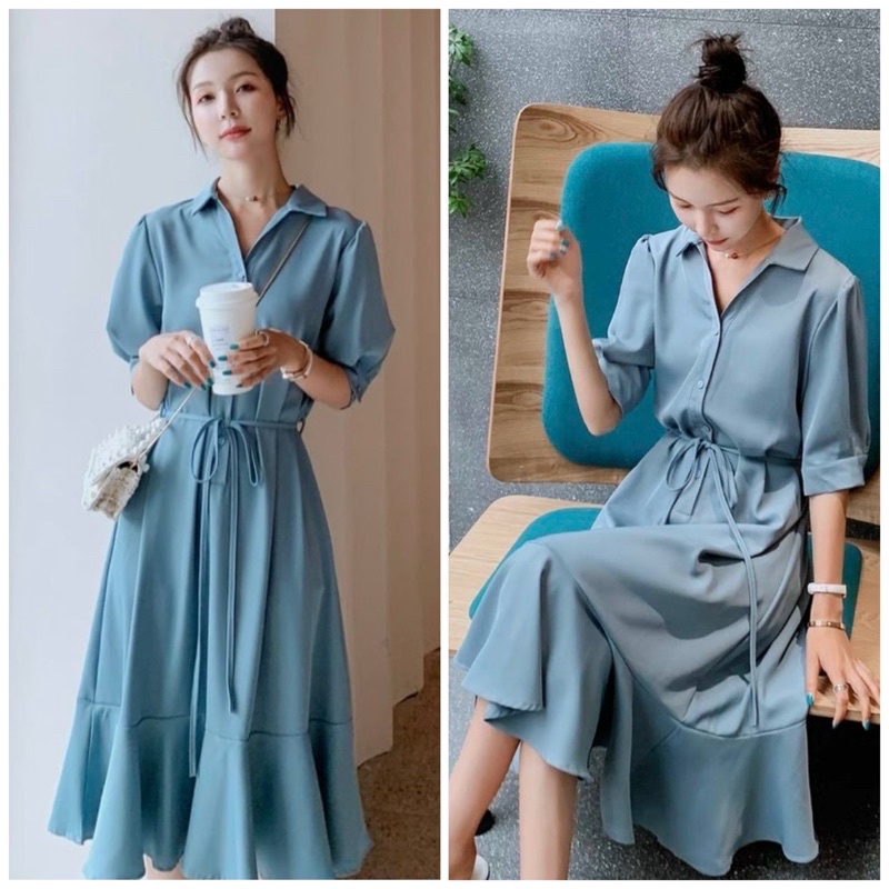 Fishtail Blue Dress Waist Waist | Shopee Malaysia