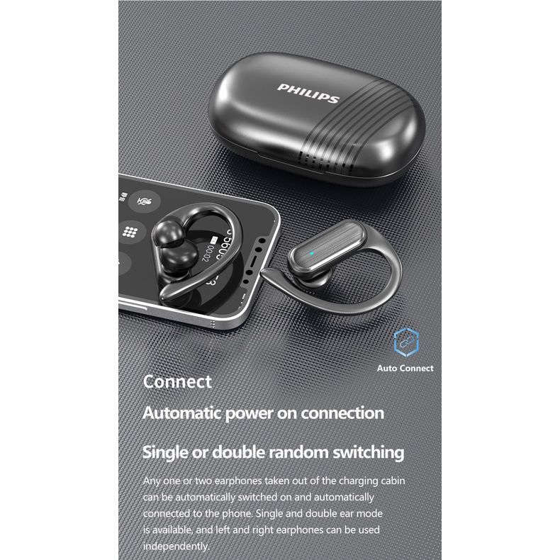 Philips TWS Bluetooth 5.0 Earphone Wireless Ear Hook Earphones Bone ...