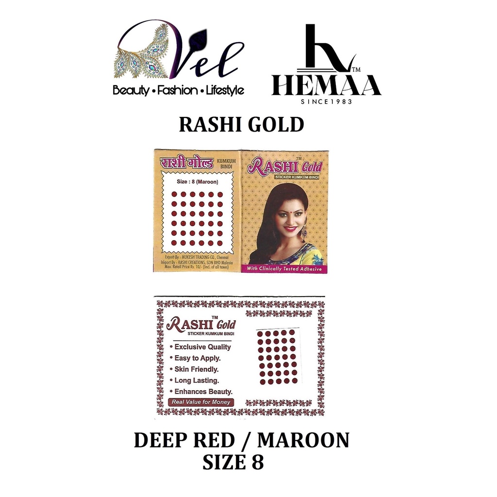 Rashi Gold Bindhi | Rashi gold pottu | Plain Bindi Black Maroon Red ...