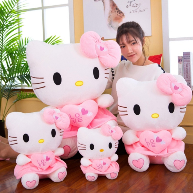 Hello Kitty Teddy Bear Holding Pink Heart Made of Soft Velvet Fabric ...