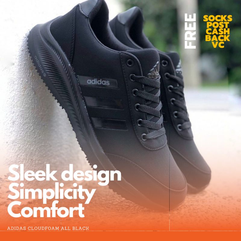 (SIZE 41-49) ADIDAS CLOUDFOAM ALL BLACK EXTRA LARGE SIZE MENS KING SIZE ...