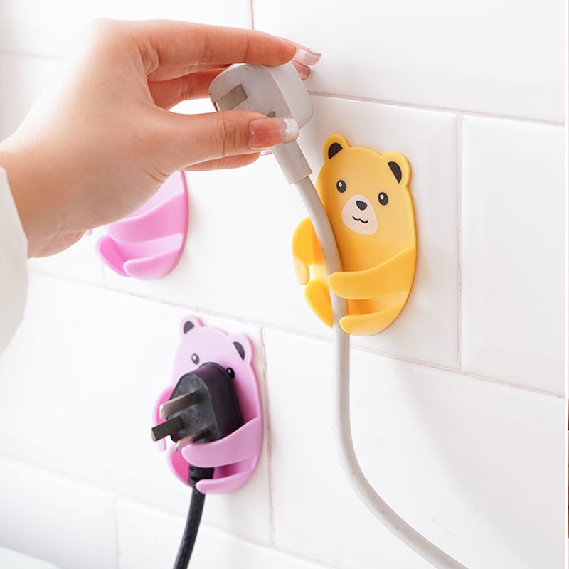 Wall Storage Hook Bear Plug Bracket Punch-free Power Plug Socket Holder ...