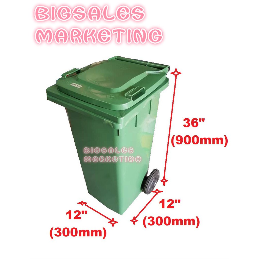 BIGSALES 120 Liter Two Wheel Mobile Waste Bin Plastic Garbage Dustbin ...