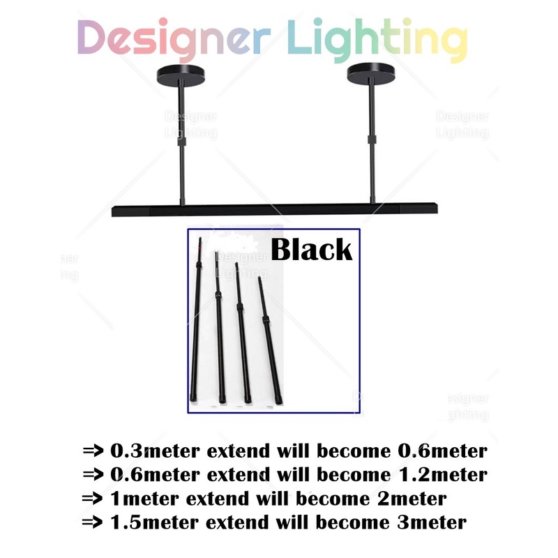 Designer Extension Rod for Pendant Lamp Hanging Light Hanging Rod Black ...