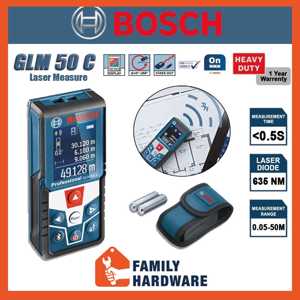 BOSCH GLM 50 C PROFESSIONAL LASER MEASURE GLM50C RANGEFINDERS Tape With Built-in Bluetooth 50m ...