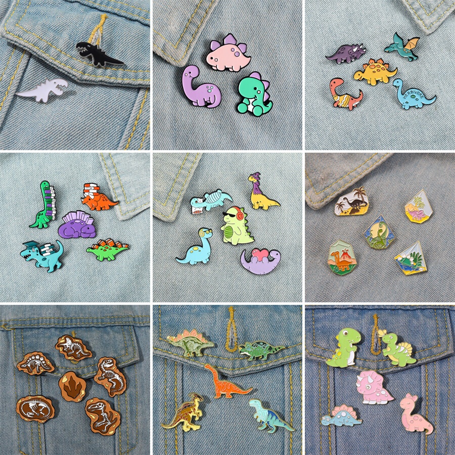 2-5Pcs/set Enamel Brooch Set Creative Cartoon Cute Dinosaur Brooches ...