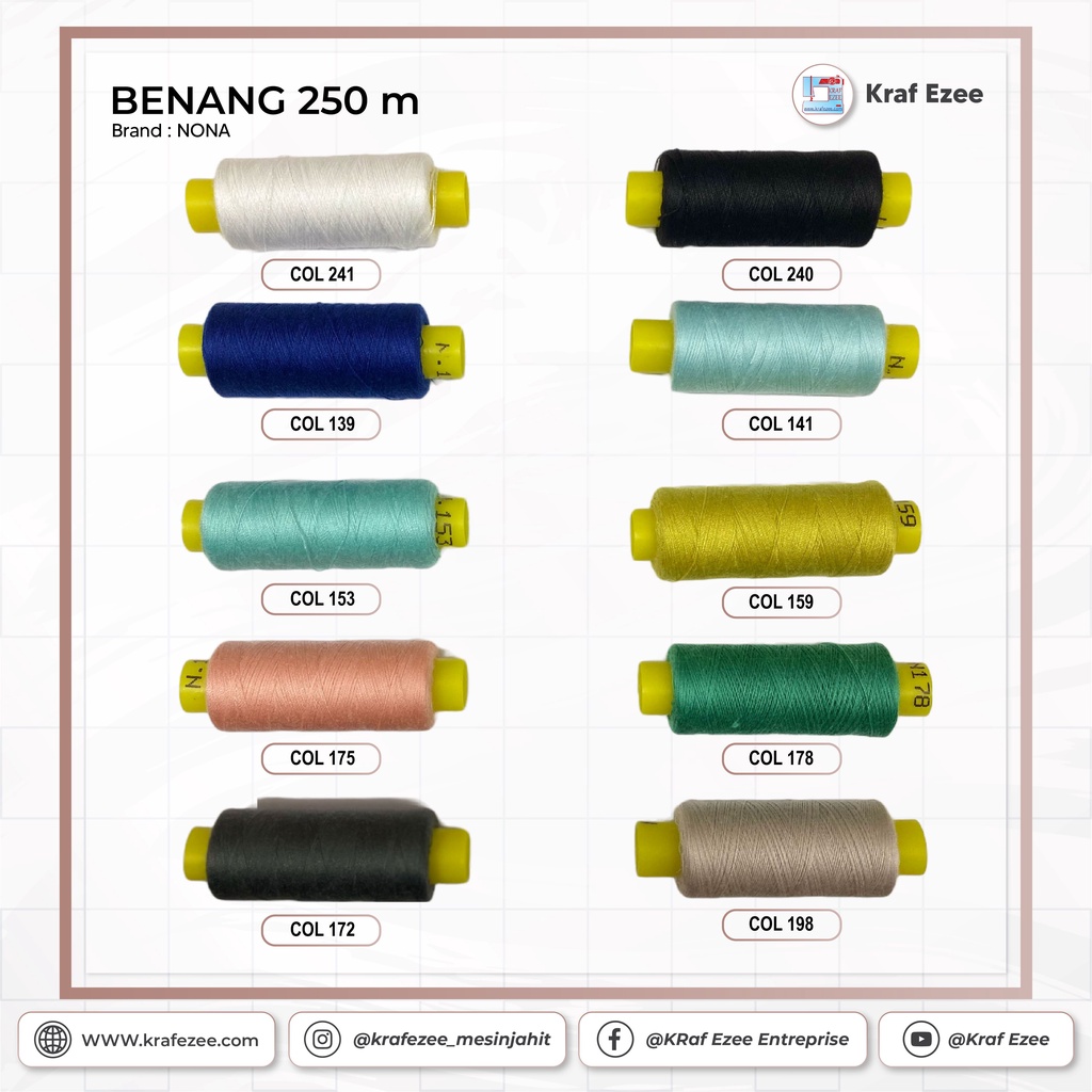 Benang 250 Meter NONA Sewing Thread / Benang Jahit Biasa [Part 1 ...