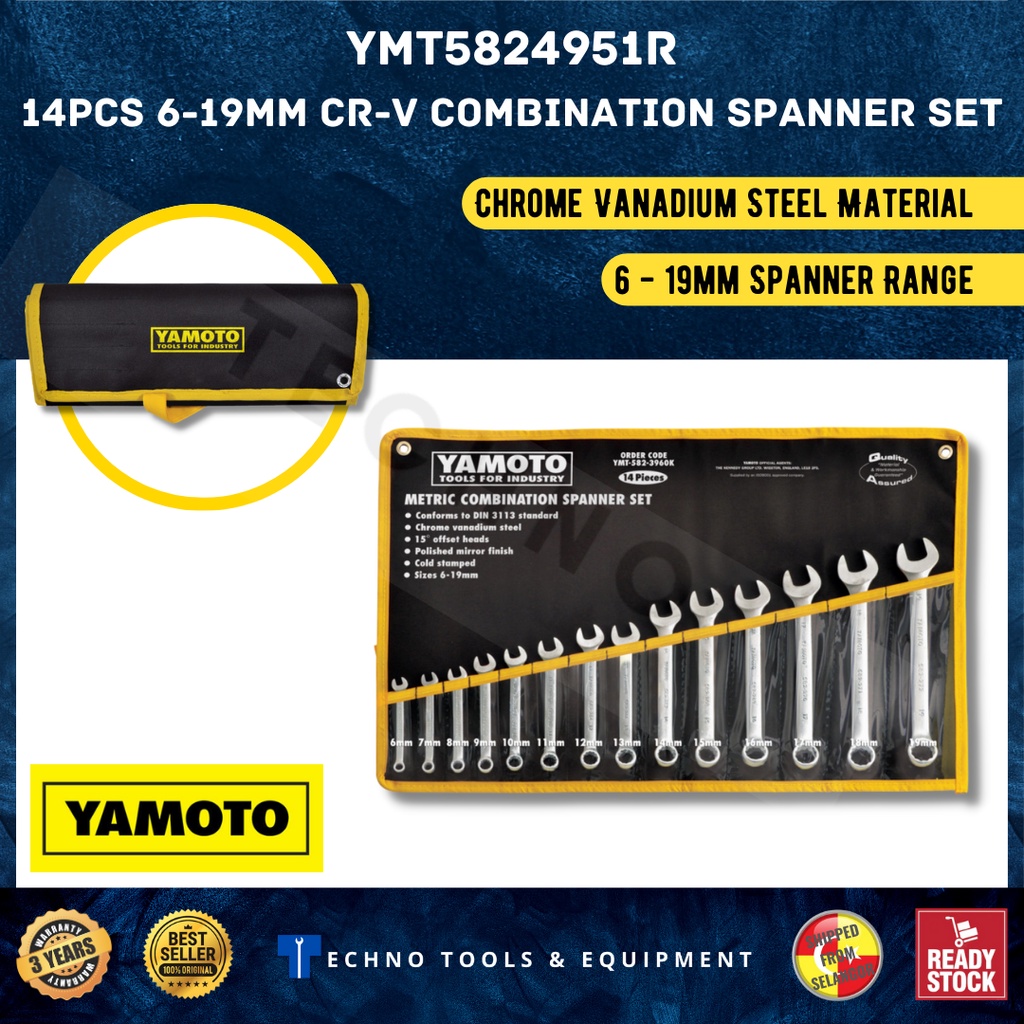 Yamoto YMT5824951R Metric, Combination Spanner Set 6-19mm 14pcs Chrome ...