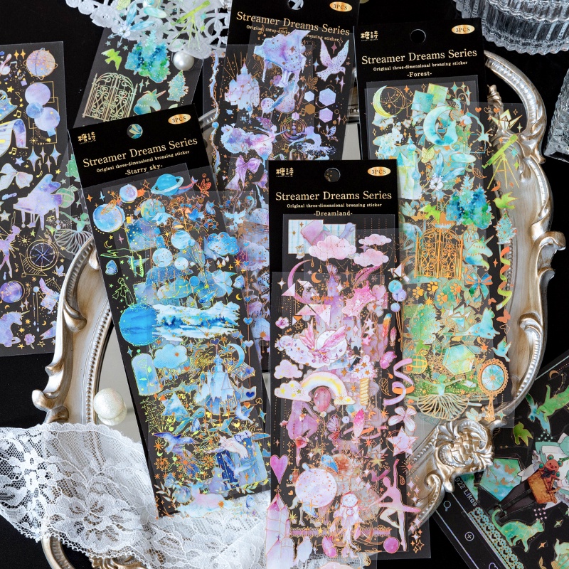 Journamm 3pcs/pack Ins Gilding Stickers DIY Cut Collage Photo Album DIY ...