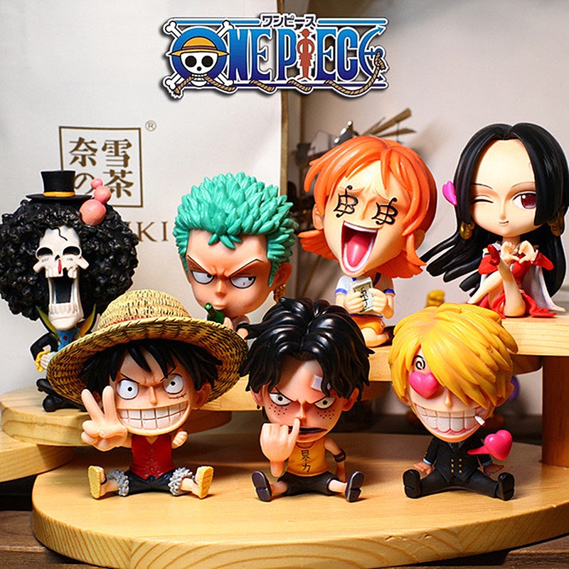 8-10CM ONE PIECE Sitting Position Big Head Figure Anime Mini Kawaii ...