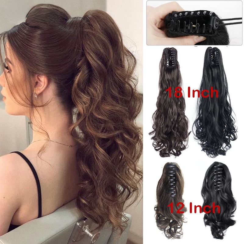 18Inch Long Curly Claw on Ponytail Clip in Hair Extensions Curly Pony ...