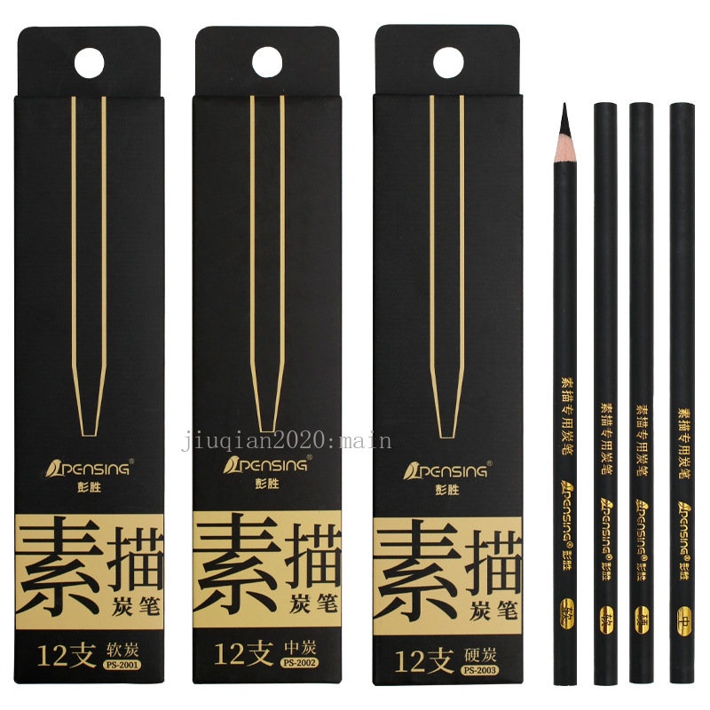 12 Pcs Sketching Black Charcoal Pencils 3H/2H/HB/2B/3B/4B/5B/6B/8B/10B/Charcoal Wood Penholder ...